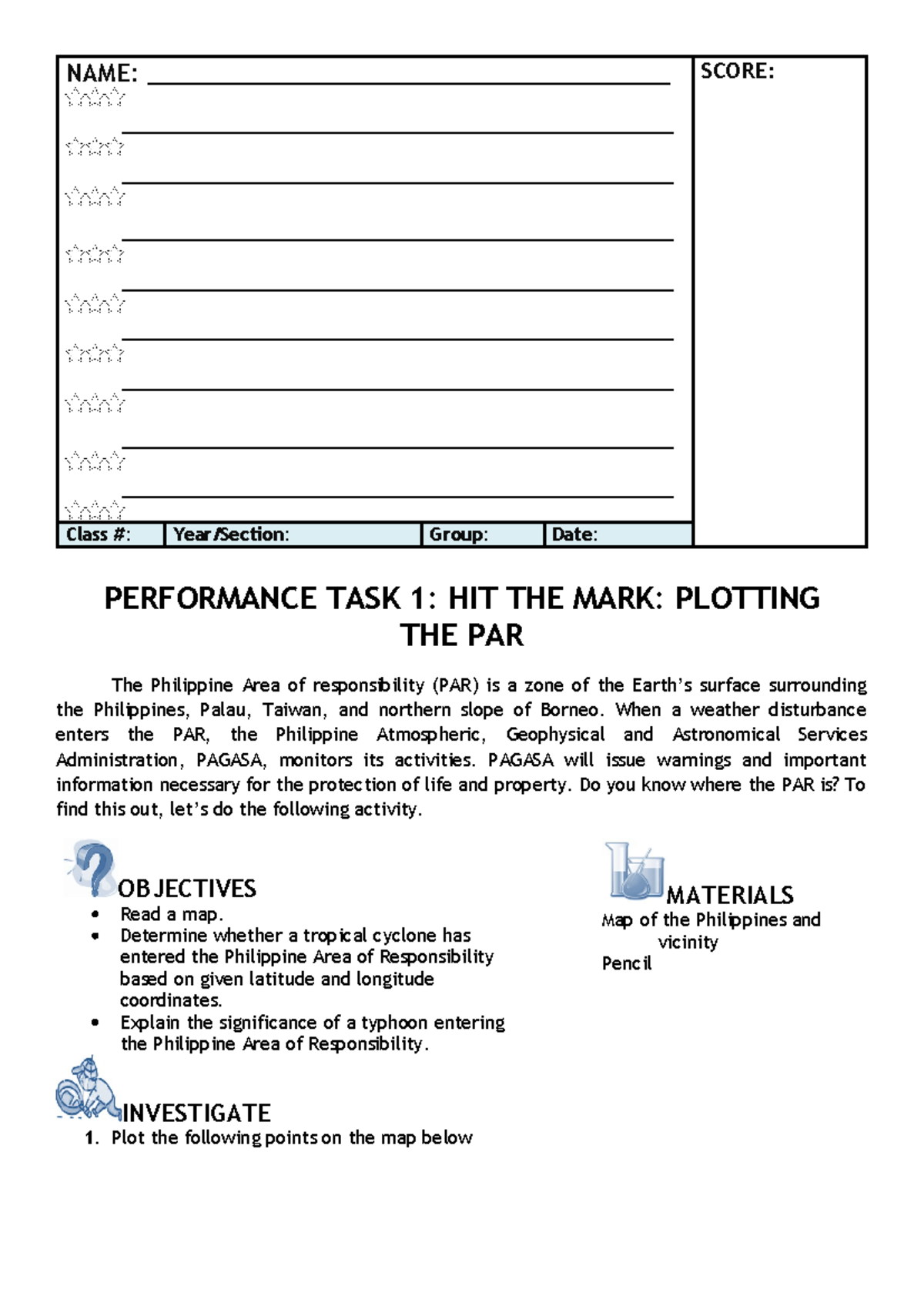Rinhs science 8 2nd perf task 1-plotting the PAR - NAME