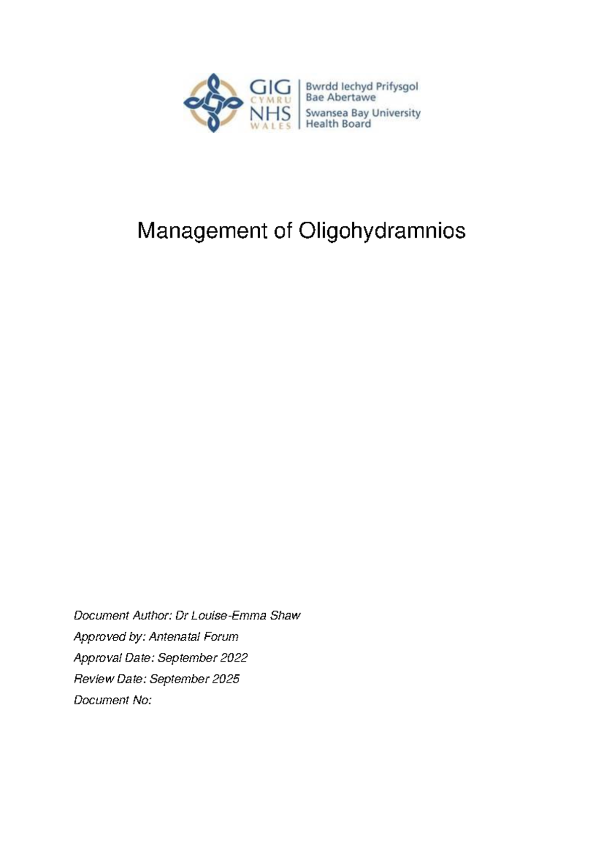 Management of Oligohydramnios Sbuhb Maternity Guideline 2022 ...