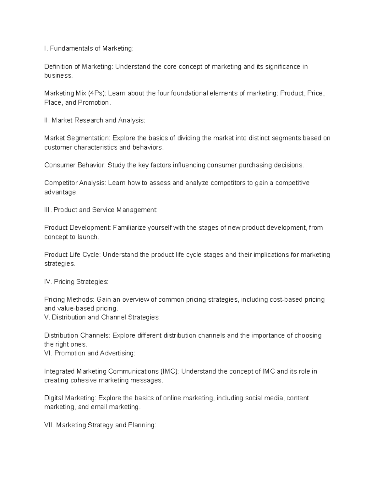 Intermediate Buisiness Marketing - I. Fundamentals of Marketing ...