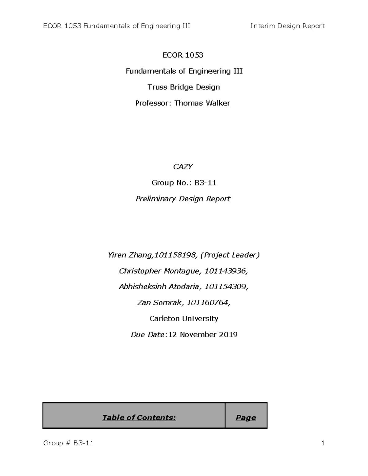 Ecor 1053 - 1053 project - ECOR 1053 Fundamentals of Engineering III Truss Bridge Design ...