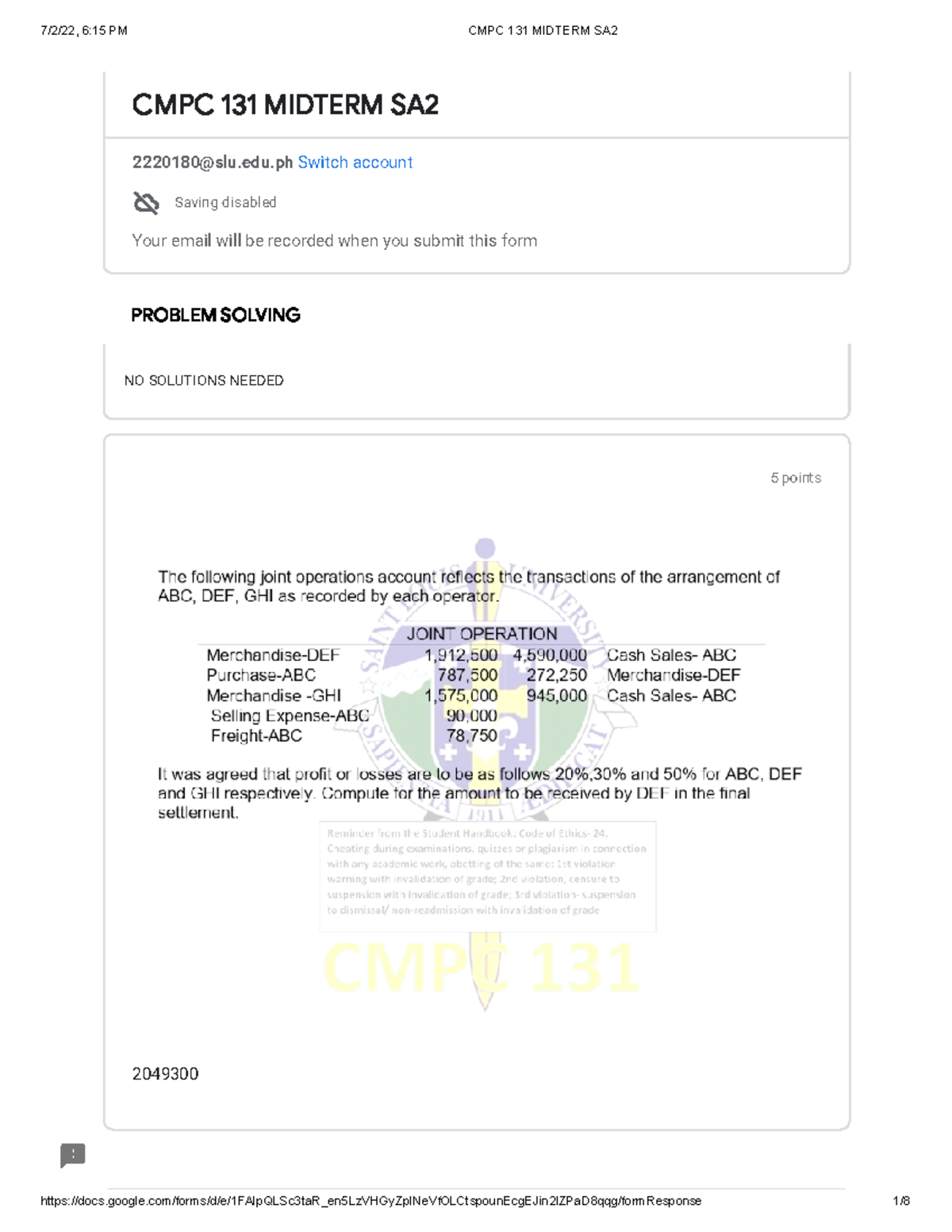 CMPC 131 Midterm SA2 Problems - Financial Accounting And Reporting 3 - NO SOLUTIONS ...
