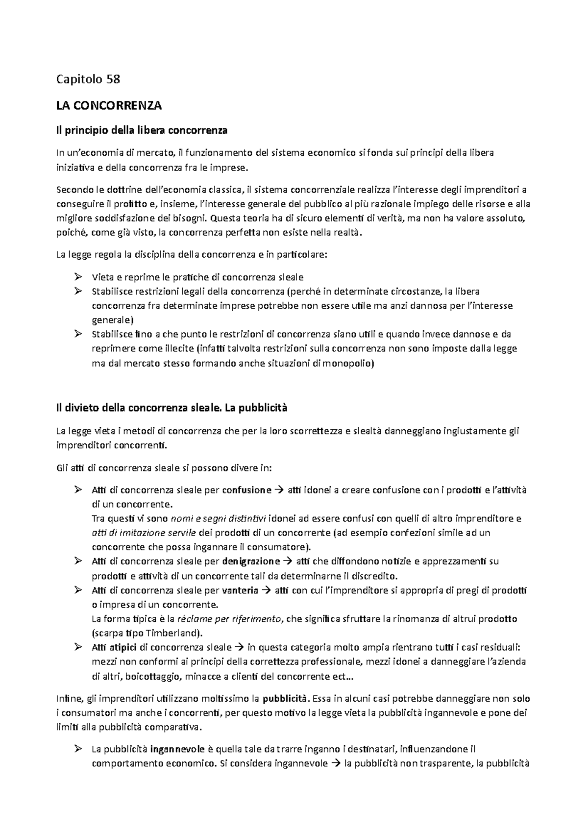 Riassunto capitolo 58-59 ROPPO - Capitolo 58 LA CONCORRENZA Il ...