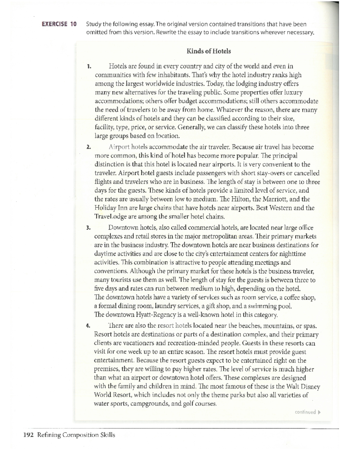 Classification - Model Essay 1 - Kinds of Hotels - Advanced English ...
