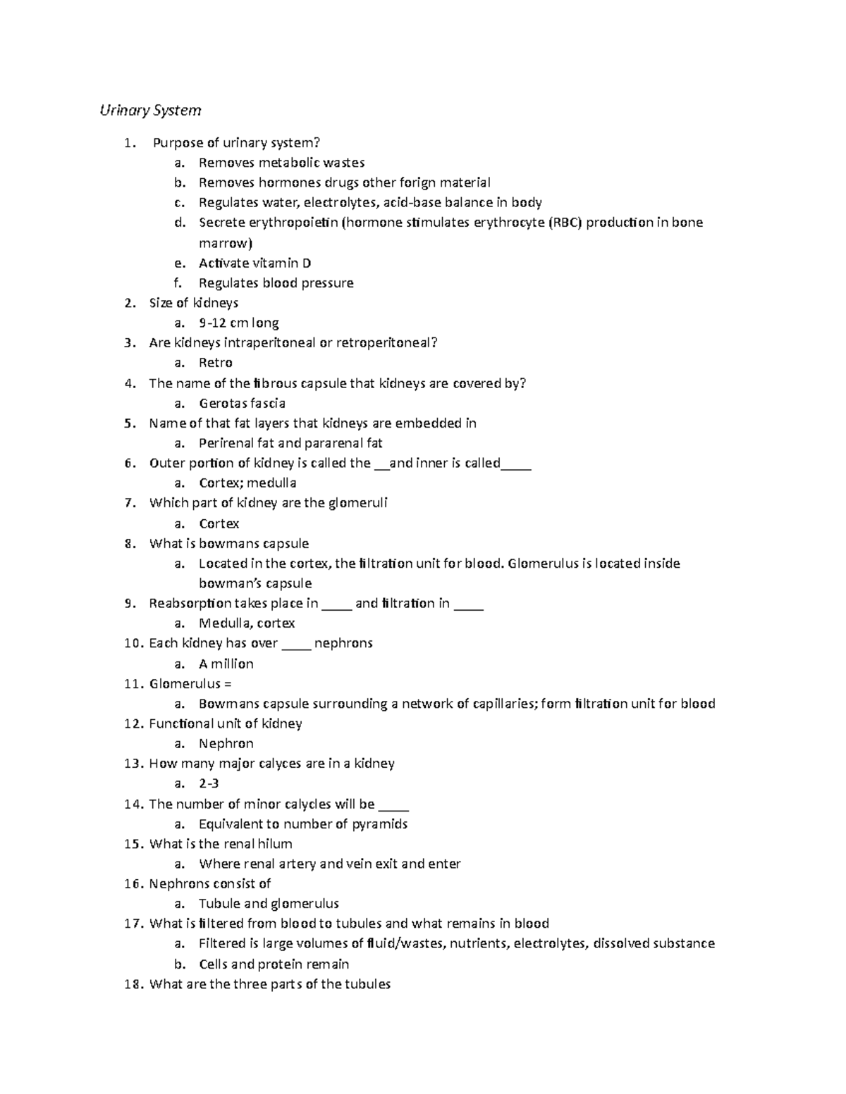 Patho - urinary - Lecture Information overview - Urinary System Purpose ...