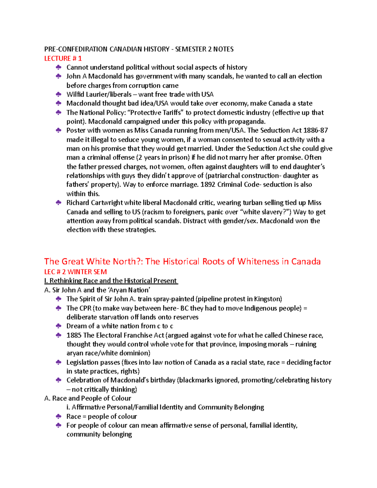 PRE- Confediration Canadian History - Semester 2 Notes - PRE ...