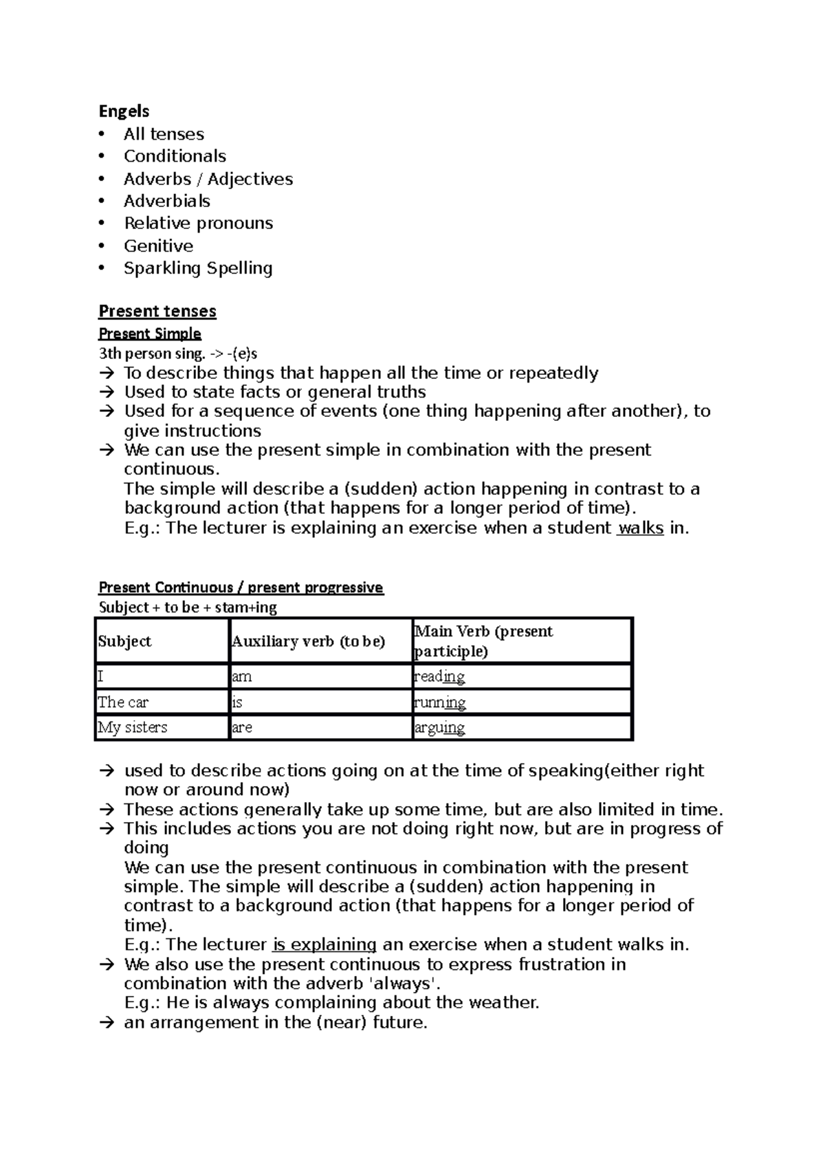 Engels examen grammar - Engels All tenses Conditionals Adverbs ...