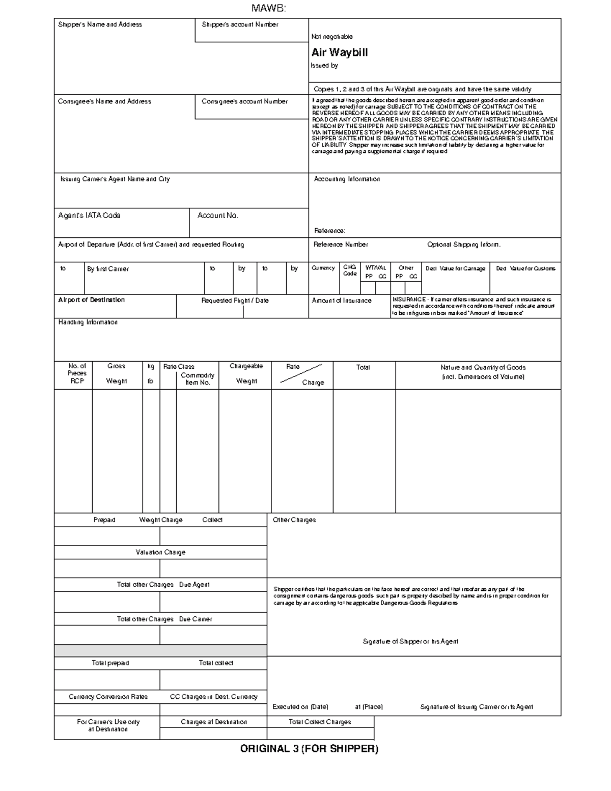 Master AWB - 12345 - INSURANCE - If carrier offers insurance, and such ...