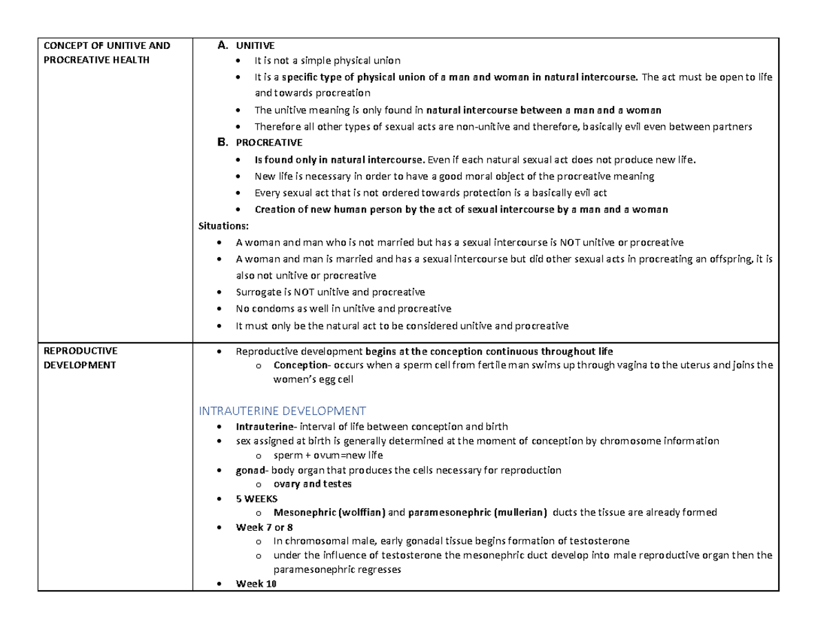 Concept OF Unitive AND Procreative Health - CONCEPT OF UNITIVE AND ...