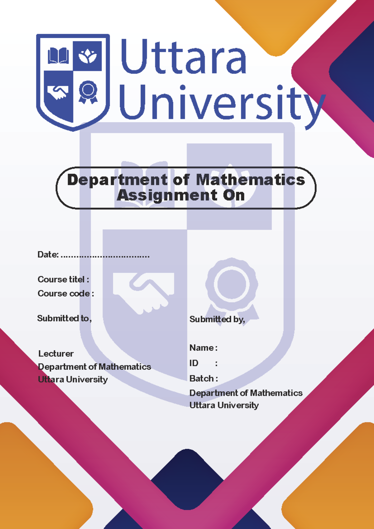 Assignment Cover Page ( Lecturer ) - MAT - Uttara University Department ...