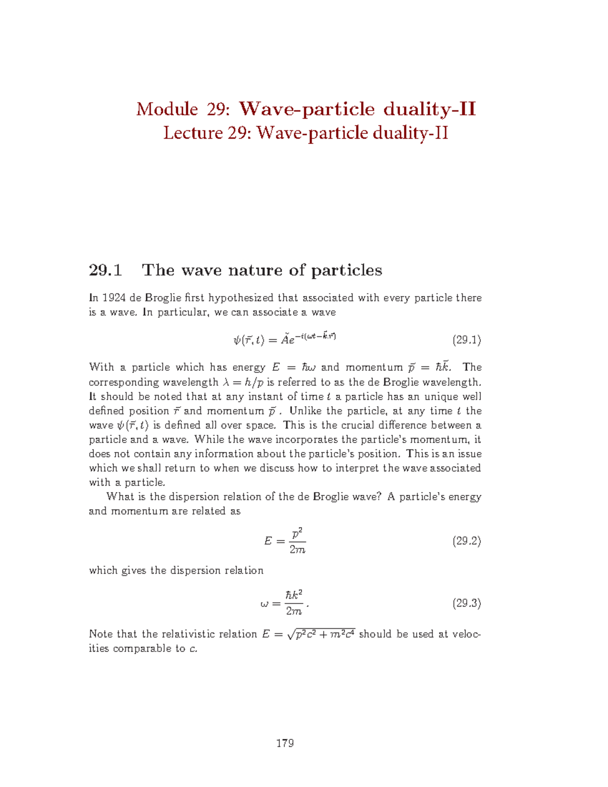 Lec-29 - Oscillation and Wave - Module 29: Wave-particle duality-II ...