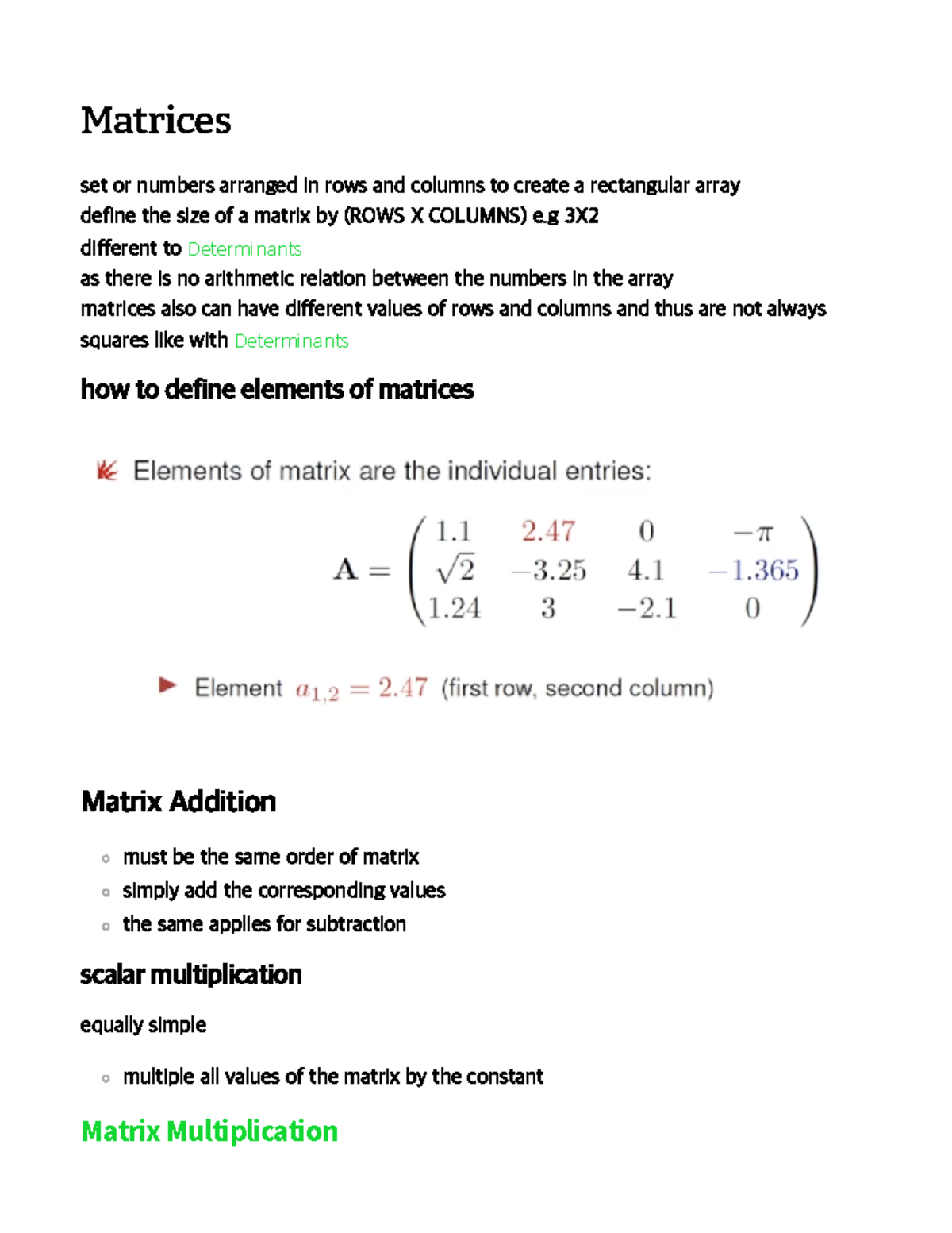 Matrices - this is just the sum of the diagonal elements from top left ...