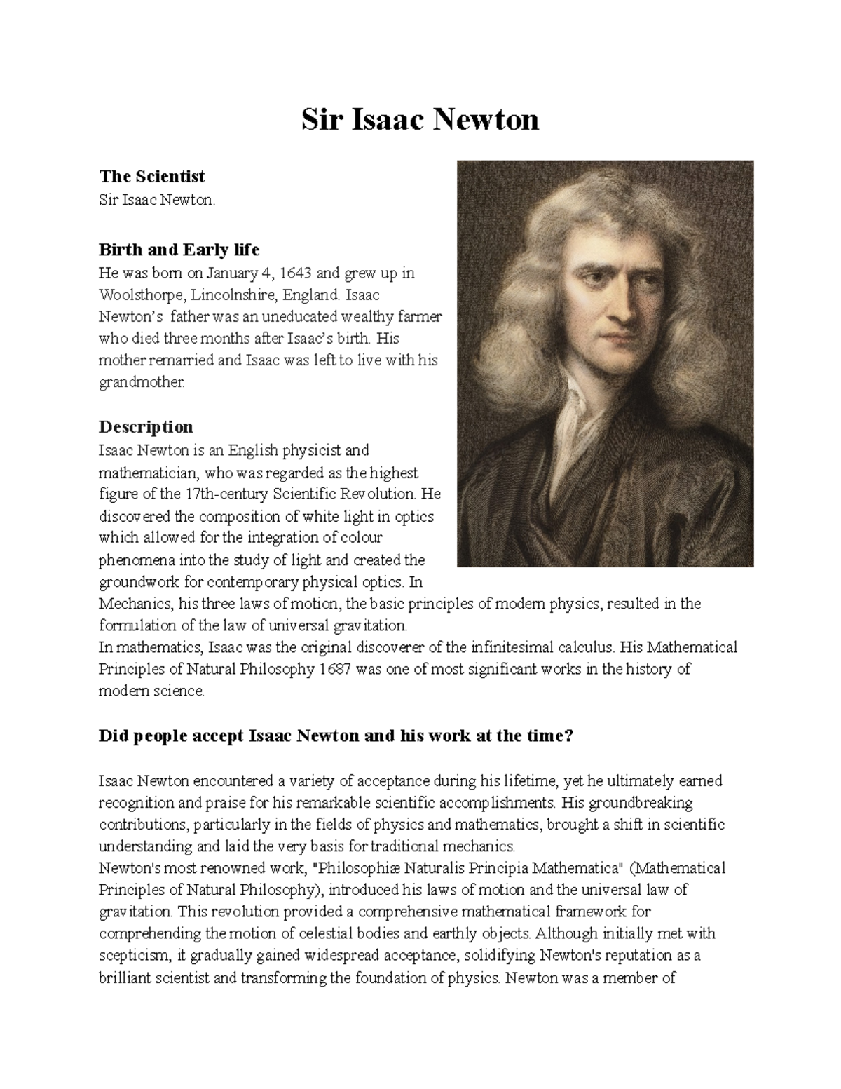 Famous Scientist Sir Isaac Newton - Sir Isaac Newton The Scientist Sir ...