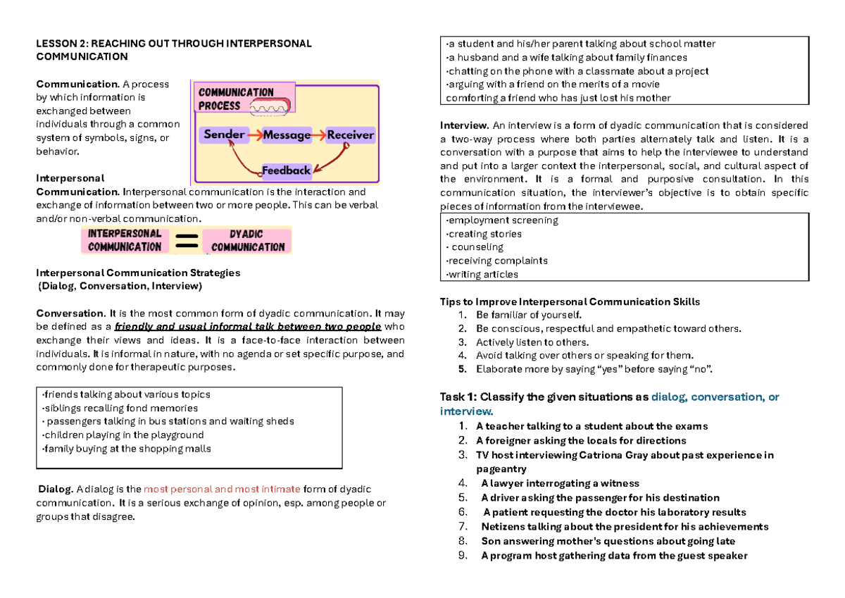 Reaching OUT Through Interpersonal Communication - LESSON 2: REACHING ...
