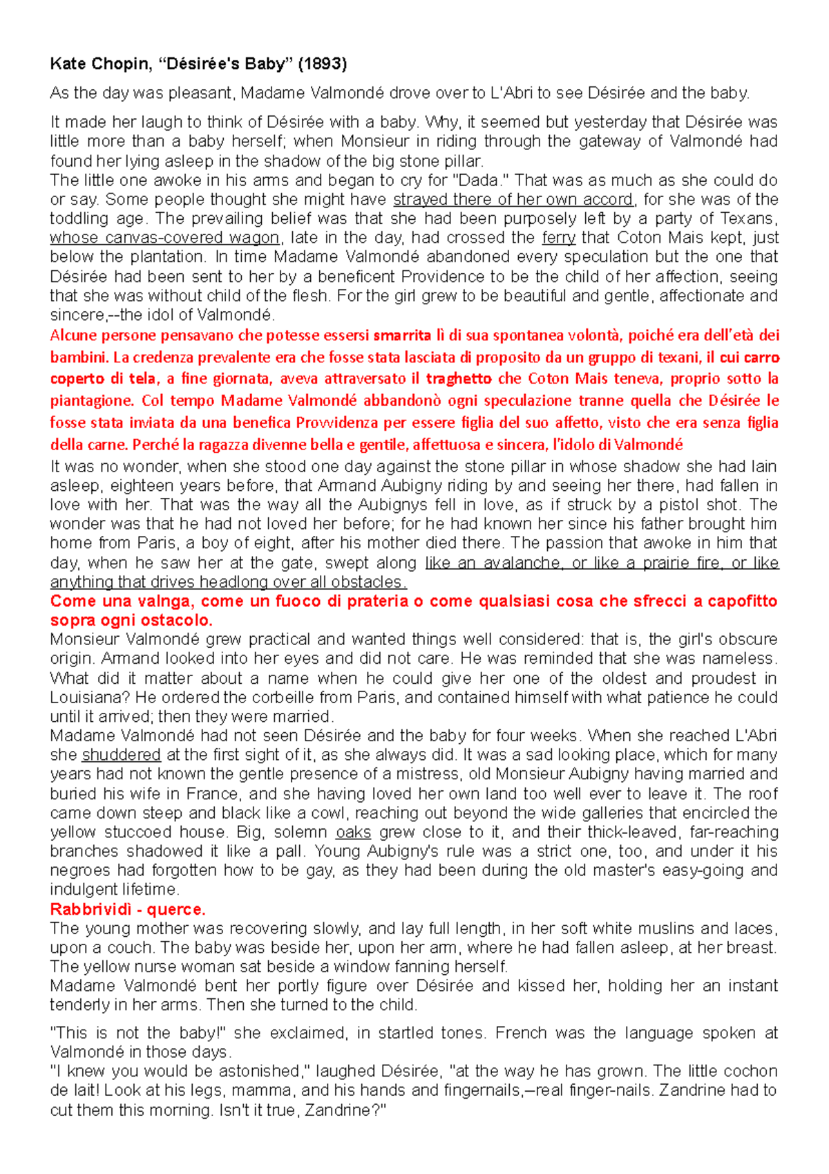 Kate Chopin, “Désirée s Baby” traduzione e analisi - Kate Chopin ...