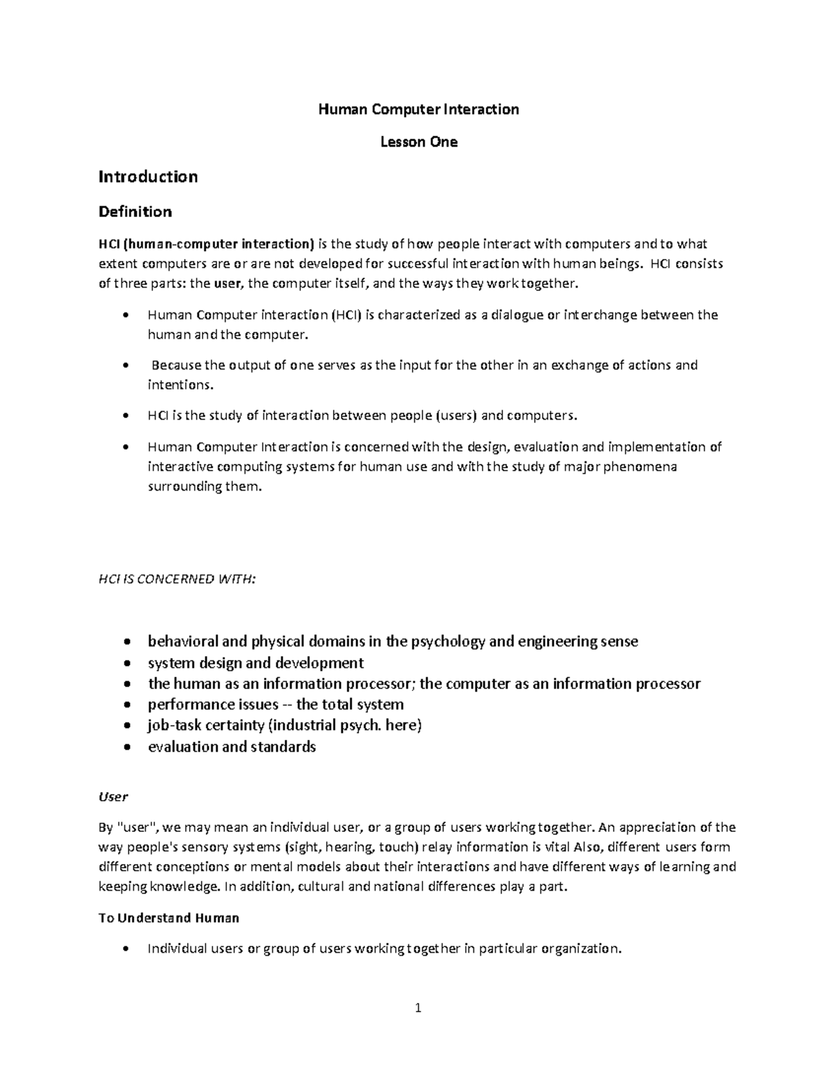 HCI Lesson 1 - Intro to HCI - Human Computer Interaction Lesson One ...