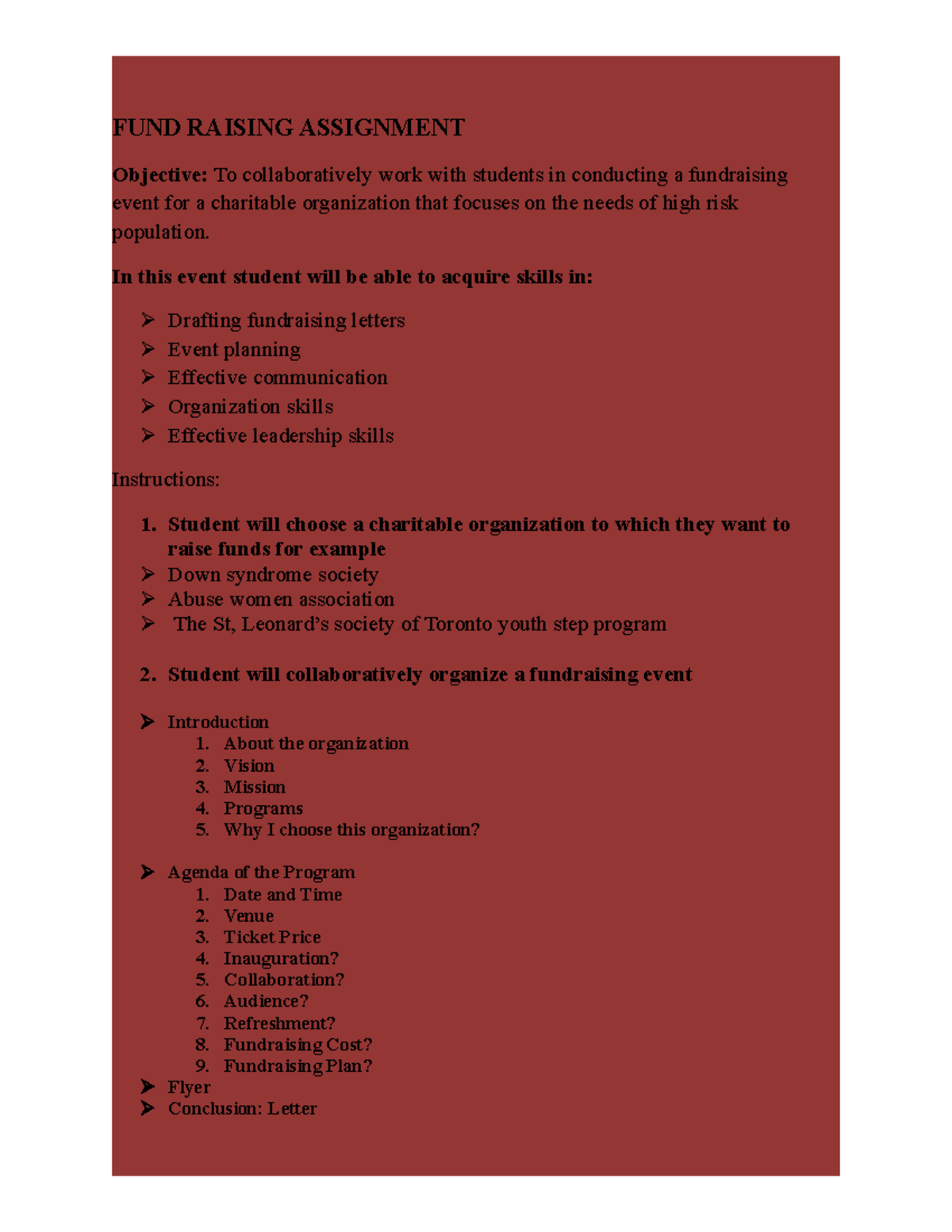 Assignment sample CSW 08 - FUND RAISING ASSIGNMENT Objective: To ...