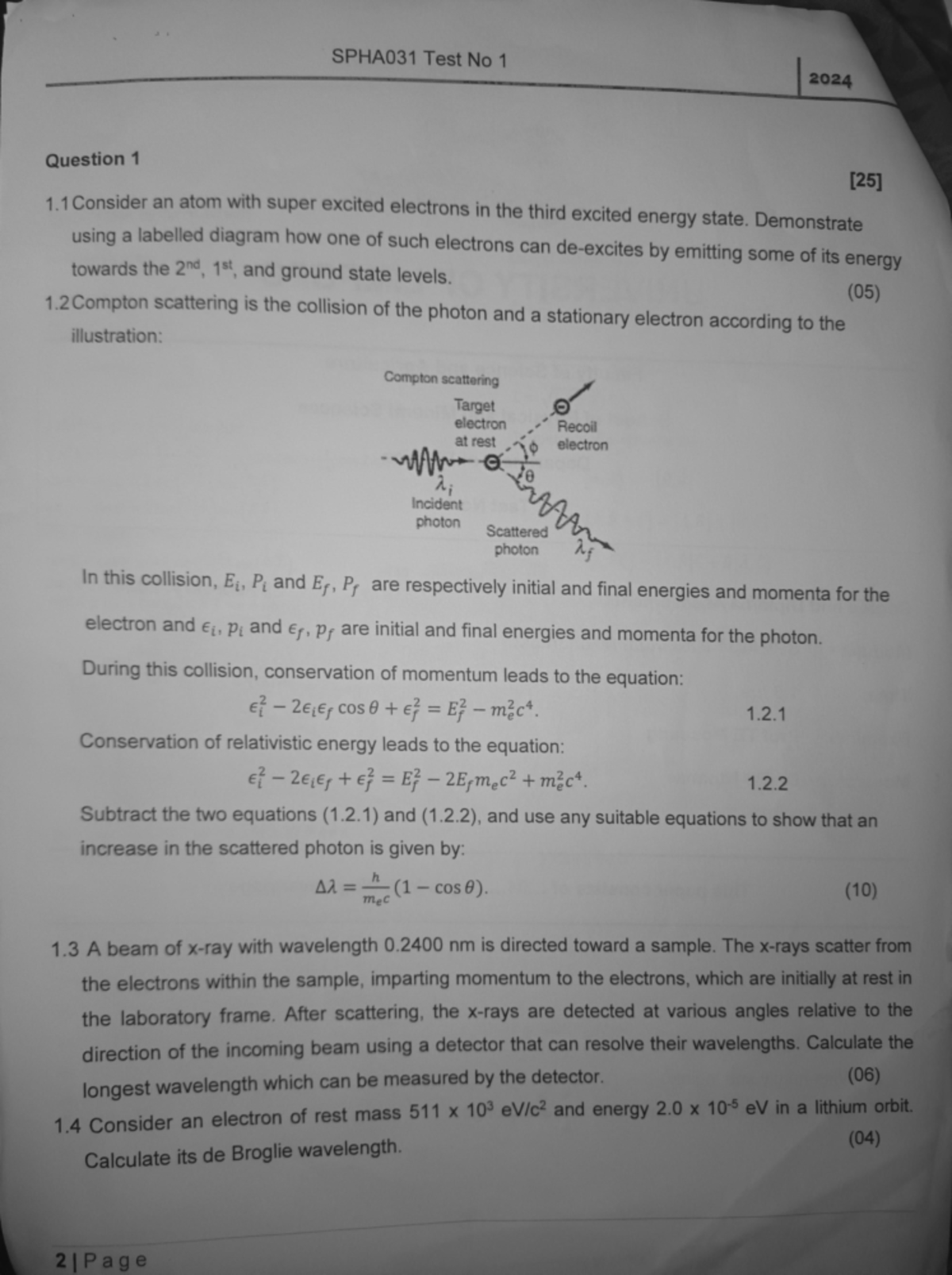 SPHA031 Test 1 2024 - Test 2 without memo - SPHA031 Test No 1 2024 ...