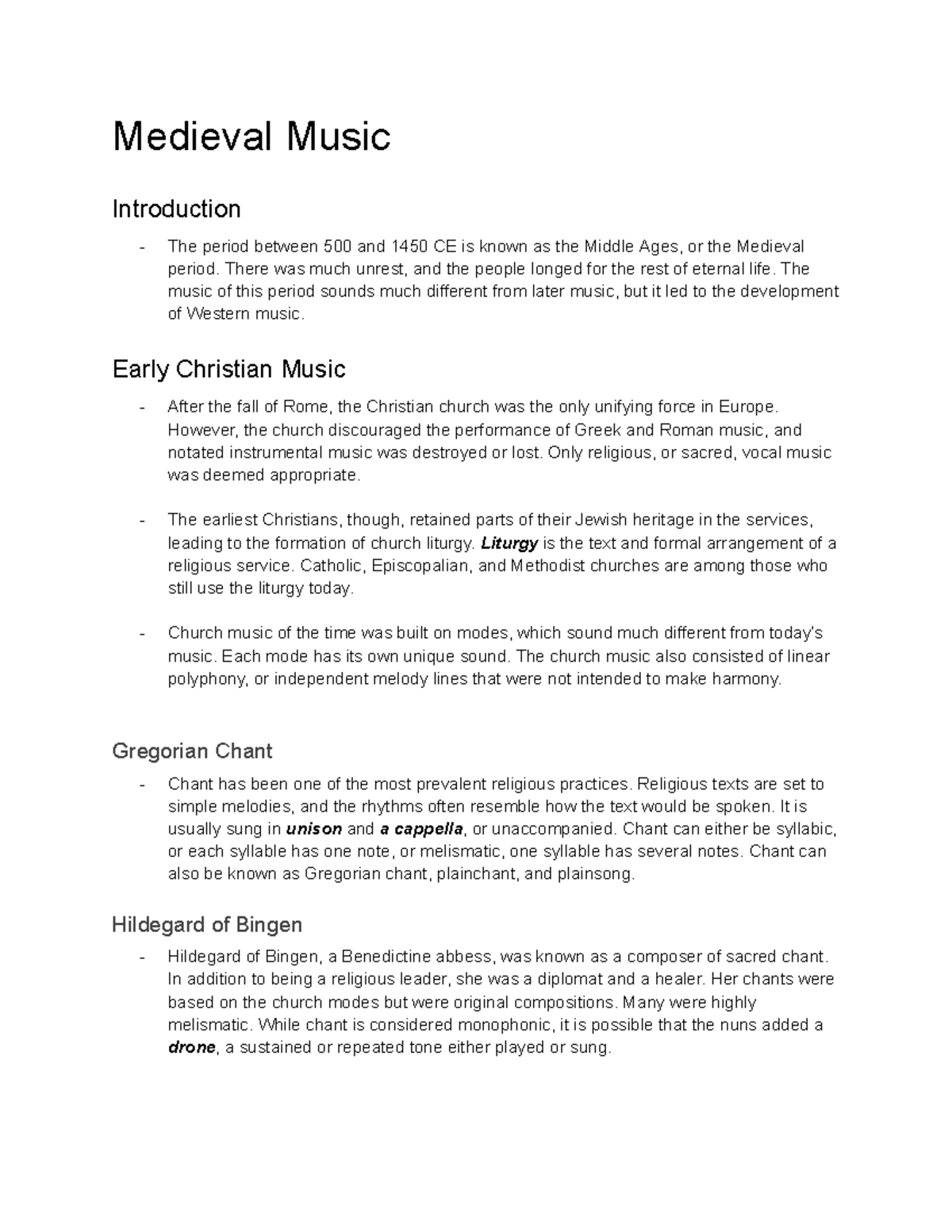 Renaissance and Medieval Music - Medieval Music Introduction The period ...