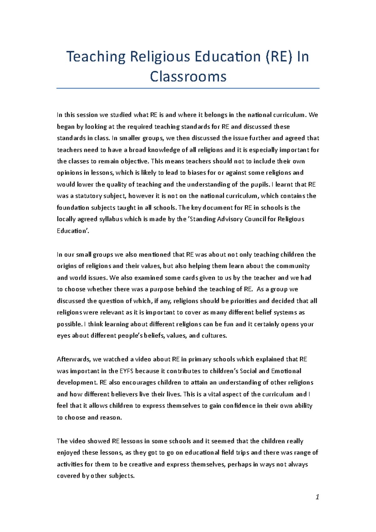 Teaching RE in the classroom final - Teaching Religious Education (RE ...