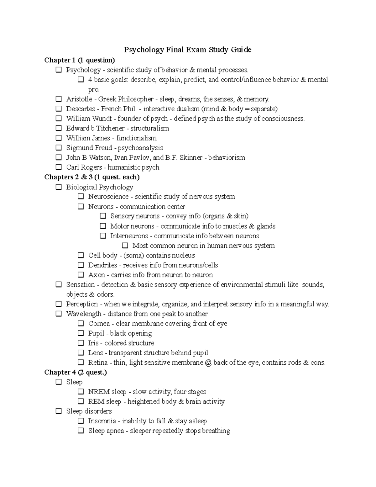 Psychology Final Exam Study Guide - 4 basic goals: describe, explain ...