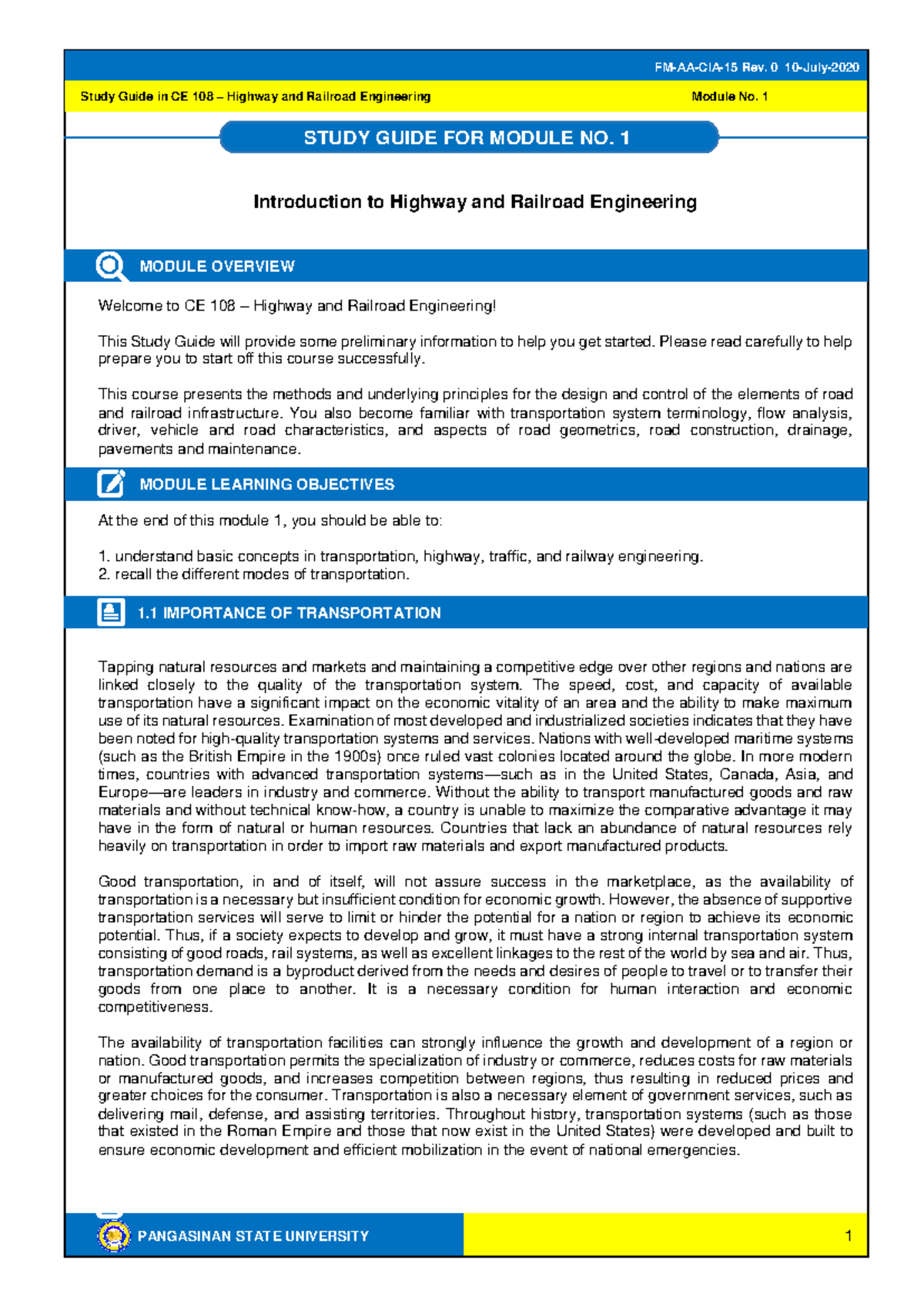 Module 1 HRE - PANGASINAN STATE UNIVERSITY Study Guide in CE 108 ...