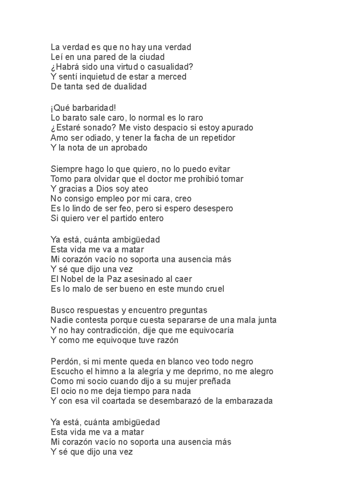 Letras cuarteto de nos - La verdad es que no hay una verdad Leí en una ...
