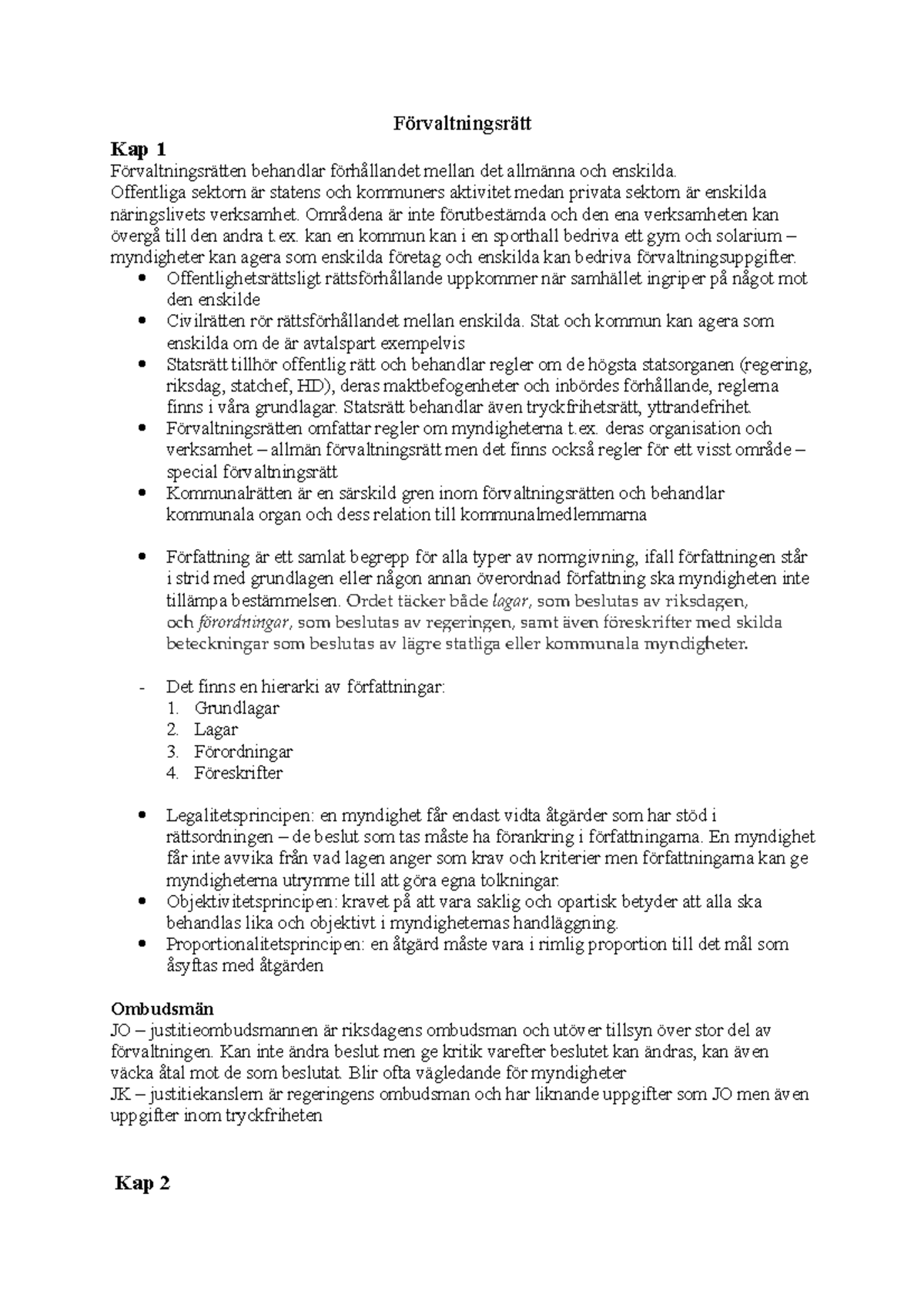 Sammanfattning av förvaltningsrätt från boken "En introduktion till förvaltningsrätten" - - Studocu