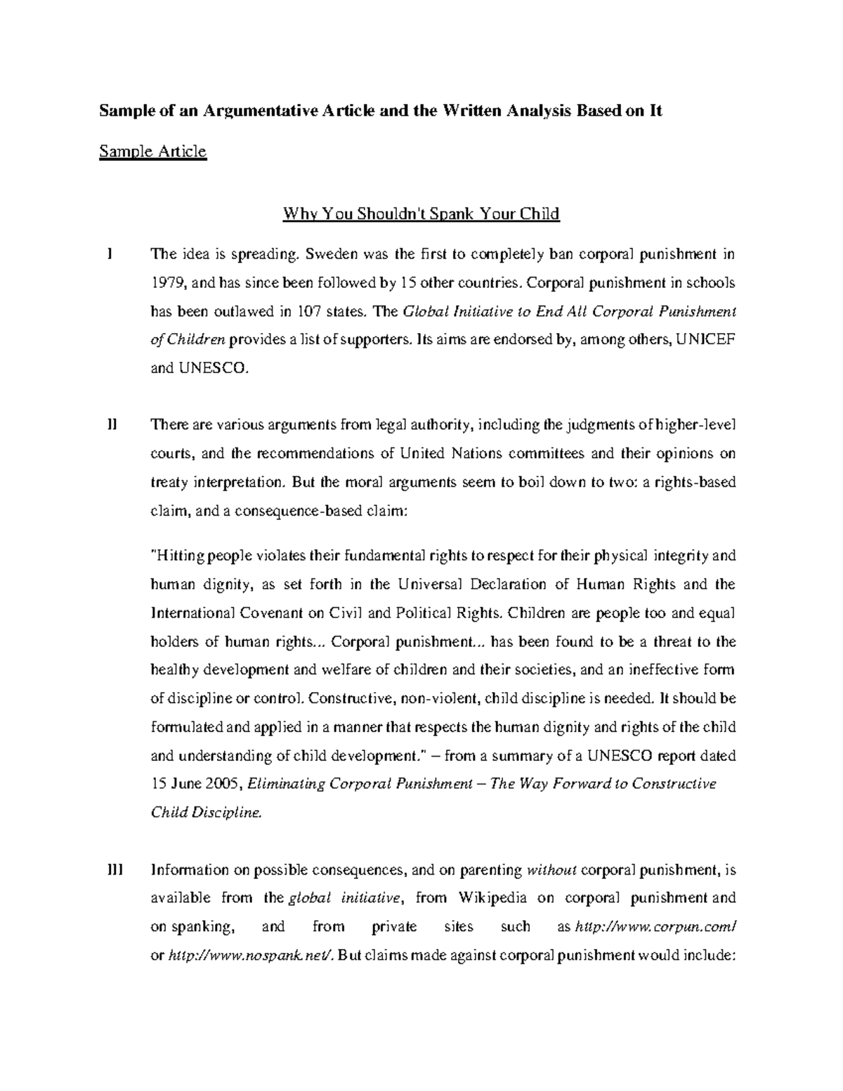 Contoh article analysis - Sample of an Argumentative Article and the ...