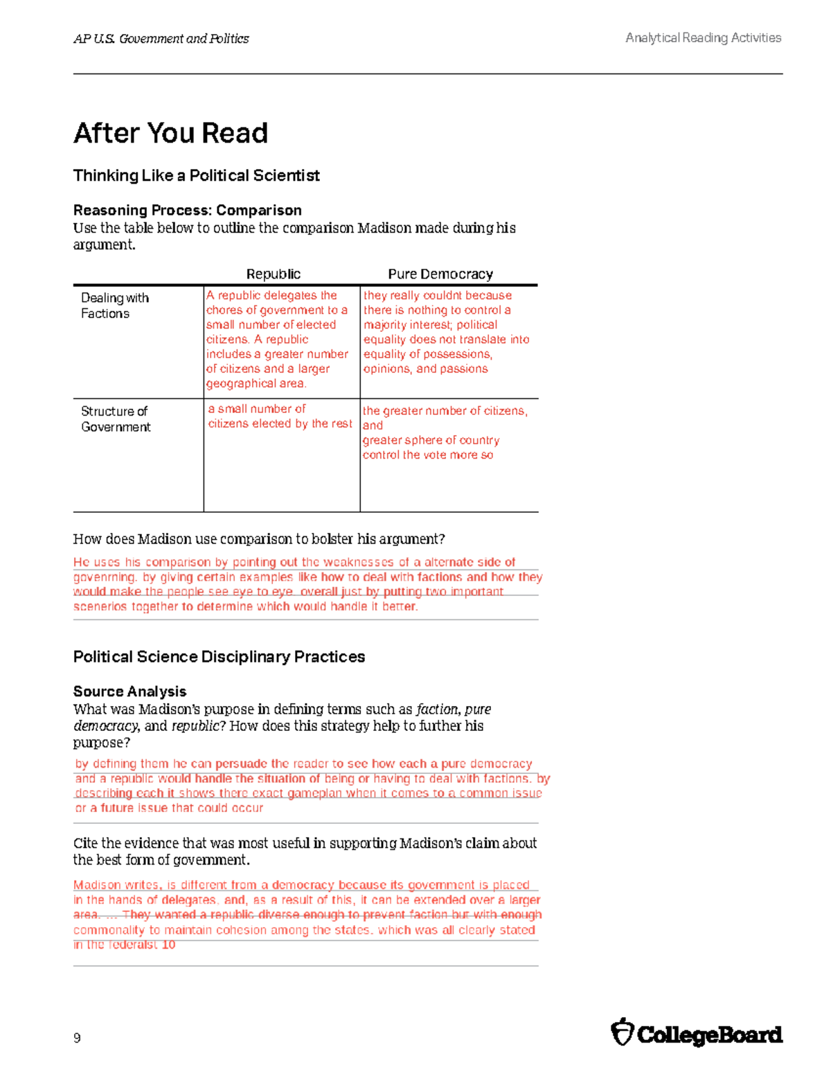 Analytical Reading Federalist 10 Brutus student - AP U. Government and ...