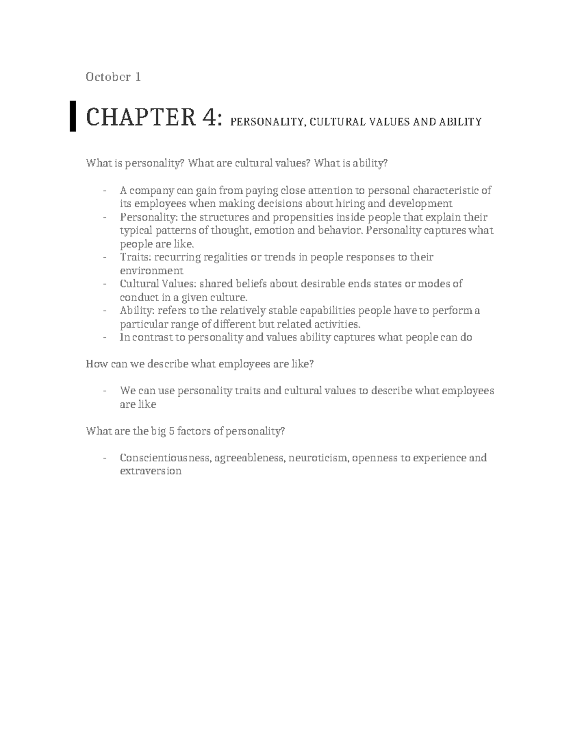 Chapter 4 Textbook MOS - notes - October 1 CHAPTER 4: PERSONALITY ...