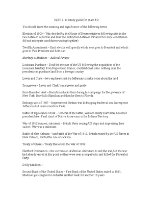 HIST 2111 Exam #2 - Matthew Hild - HIST 2111: a The Jeffersonian Era ...