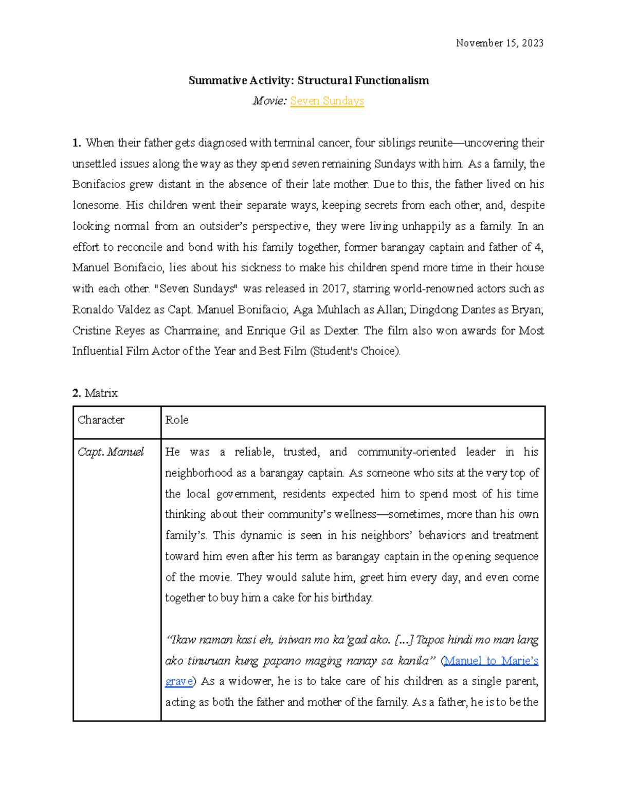 Structural Functionalism in Seven Sundays (2017) - November 15, 2023 ...