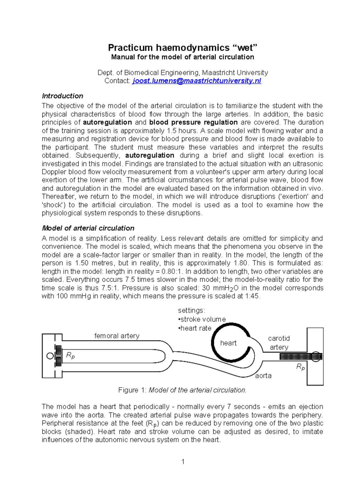Practical Hemodynamics WET - Practicum haemodynamics “wet” Manual for the model of arterial ...