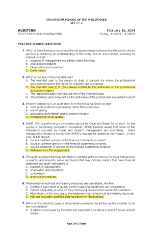 CPAR 95 AUD Final 2024 - Pre-boards reviewer - CPA REVIEW SCHOOL OF THE ...