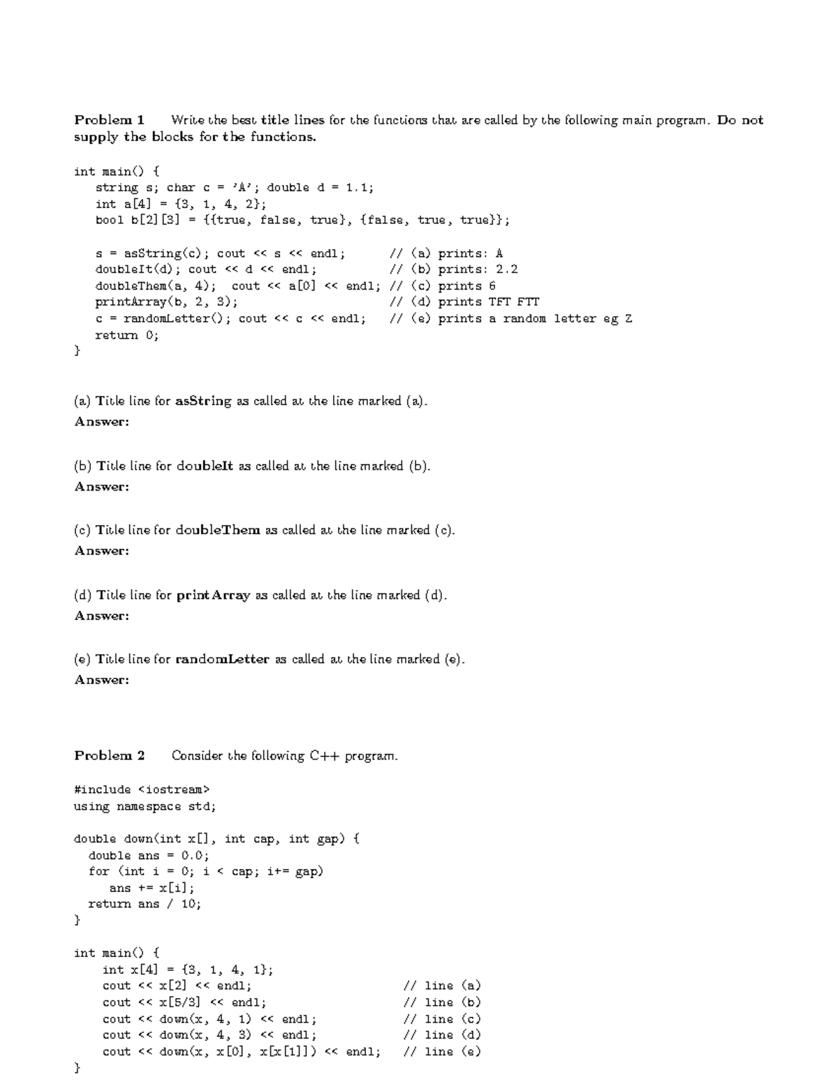 Prac2 - Introduction To Algorithmic Problem- Solving CSCI 111 - Problem 1 Write the besttitle ...