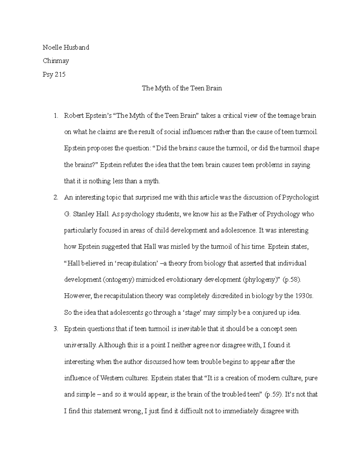 Seminar Assignments, Robert Epstein - Noelle Husband Chinmay Psy 215 ...