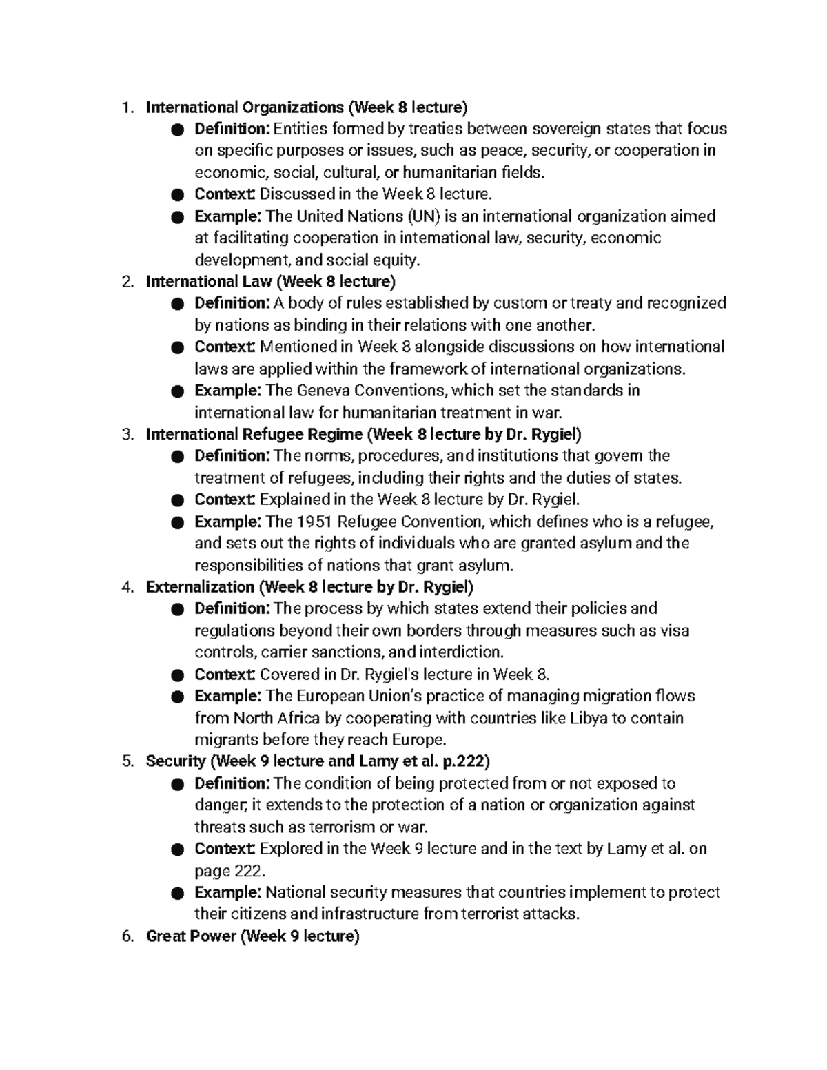 Final exam definitions study - International Organizations (Week 8 ...
