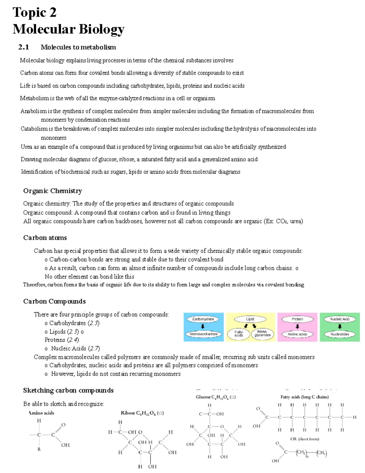 Cellular And Molecular Biology - Topic 2 Molecular Biology 2 Molecules ...