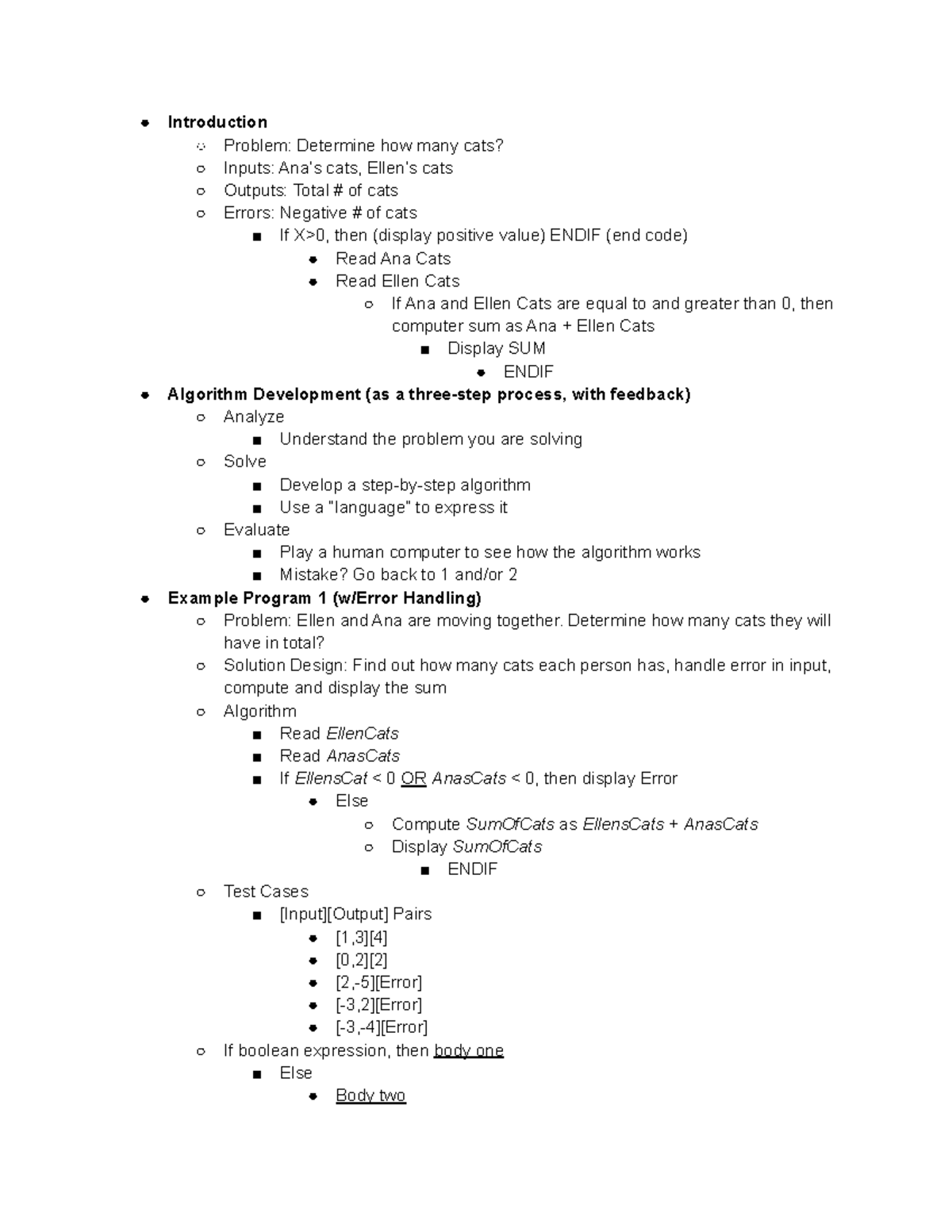 Intro TO CS Notes - Week One/Two - Introduction Problem: Determine how ...