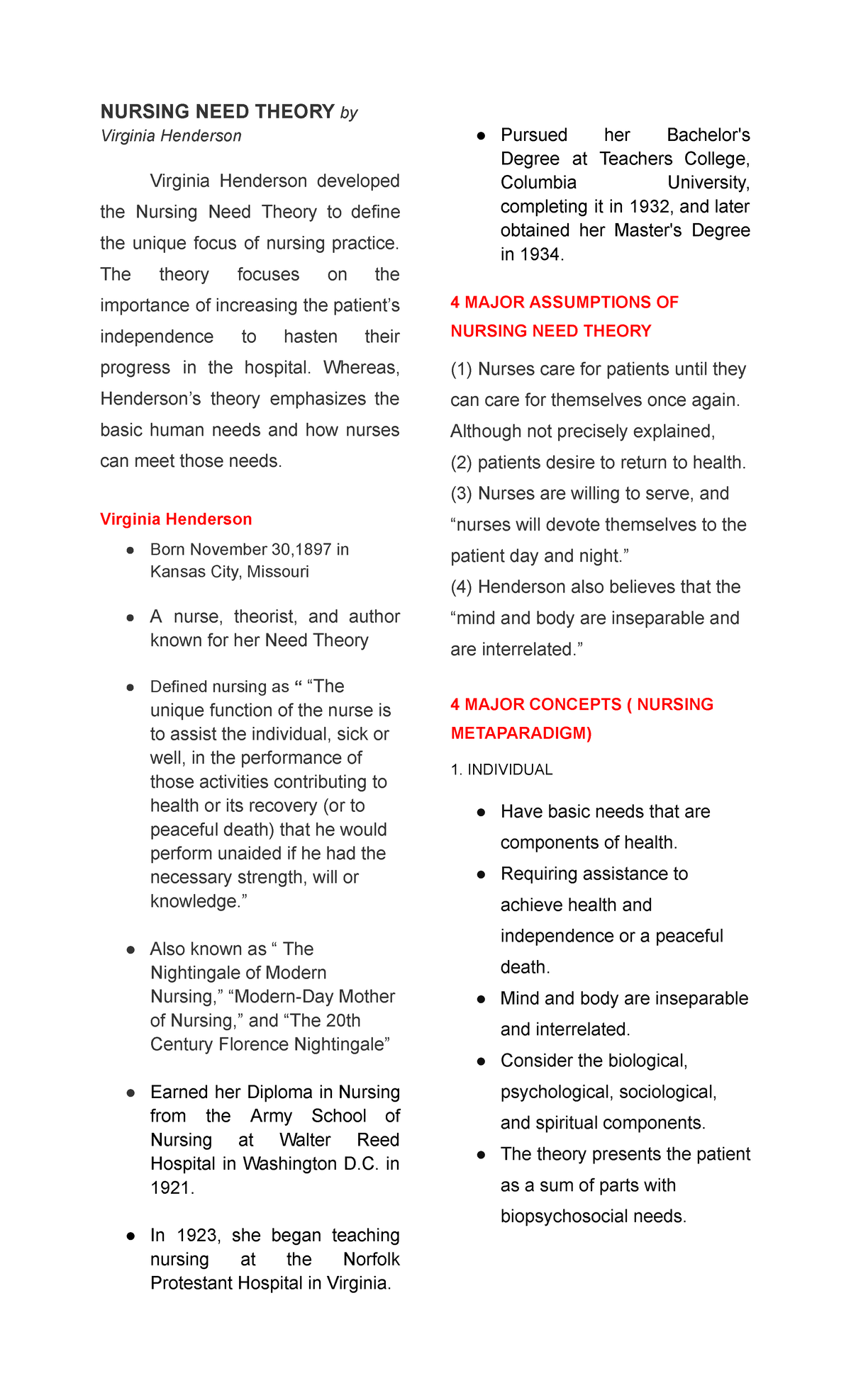 Virginia Henderson pdf - NURSING NEED THEORY by Virginia Henderson Virginia Henderson developed ...