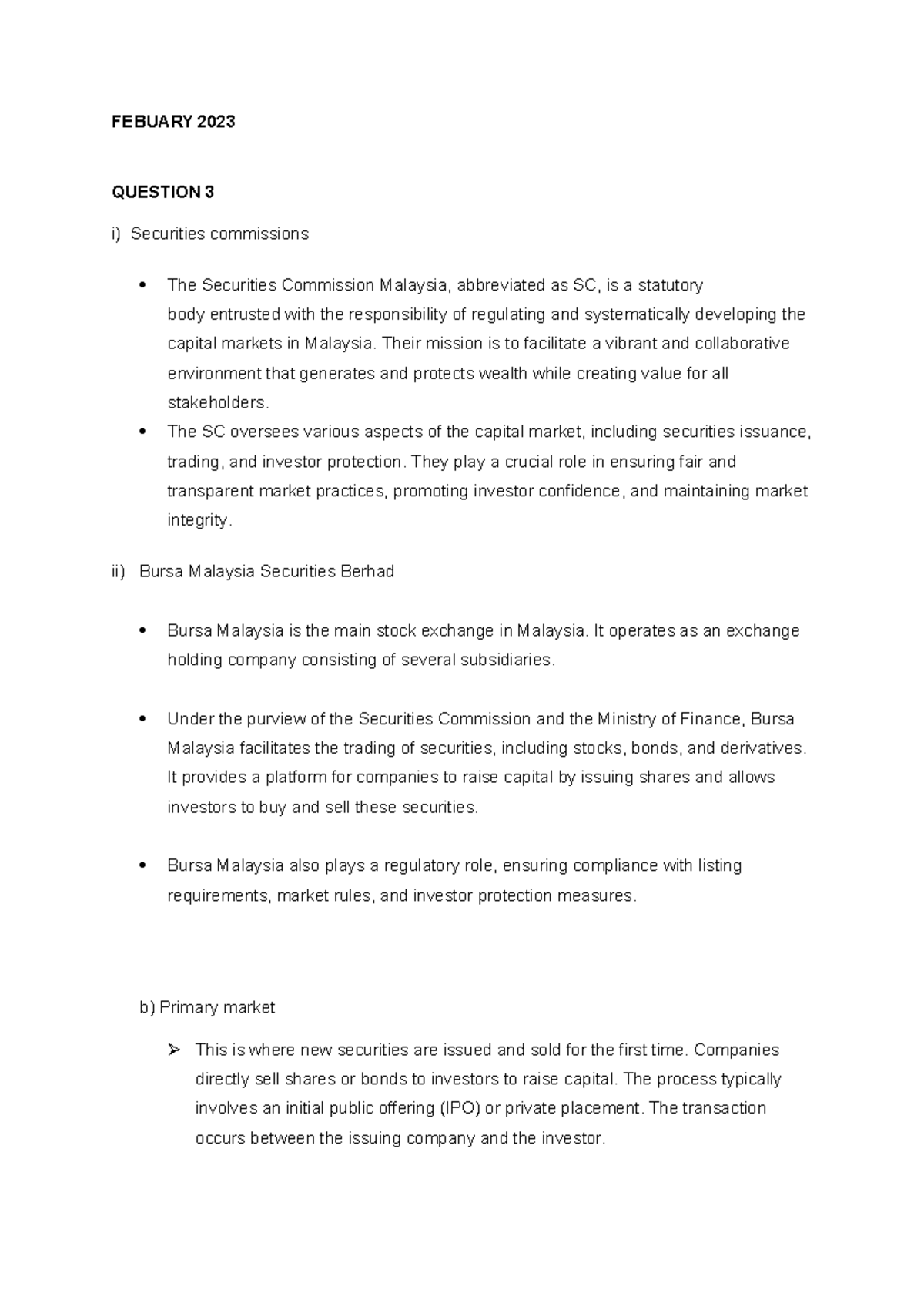 FIN250 Q 3 PAST YEAR - Tutorial - FEBUARY 2023 QUESTION 3 i) Securities ...