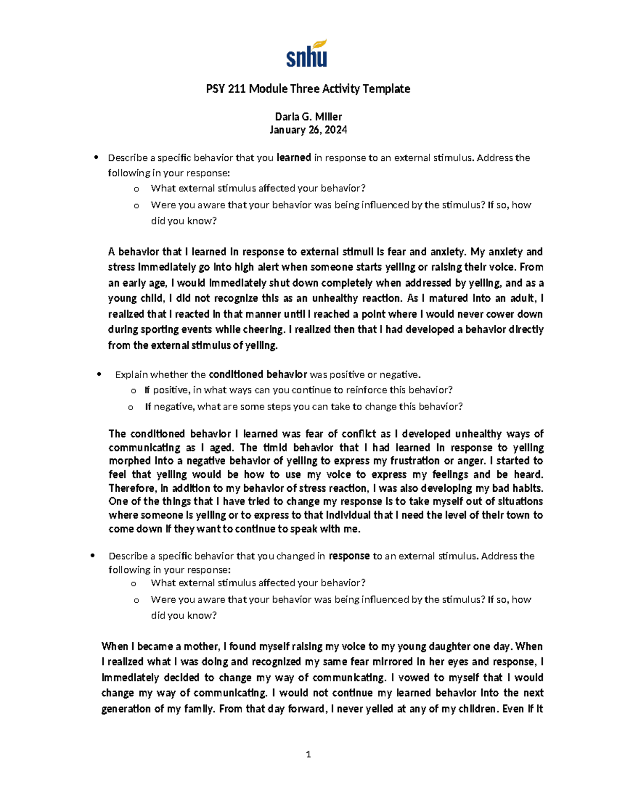 PSY 211 Module Three Activity Template - PSY 211 Module Three Activity ...