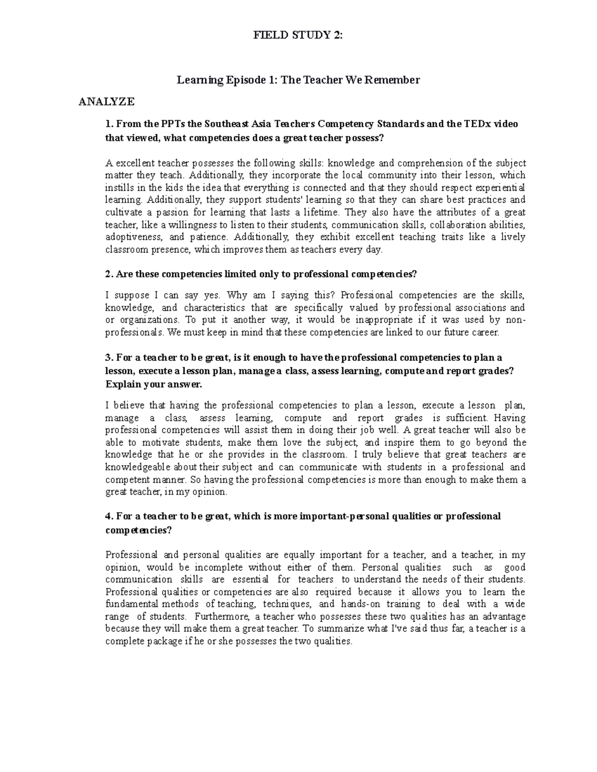 FS2- Episode 1 - HAPPY NEW YEAR!.... - FIELD STUDY 2: Learning Episode ...