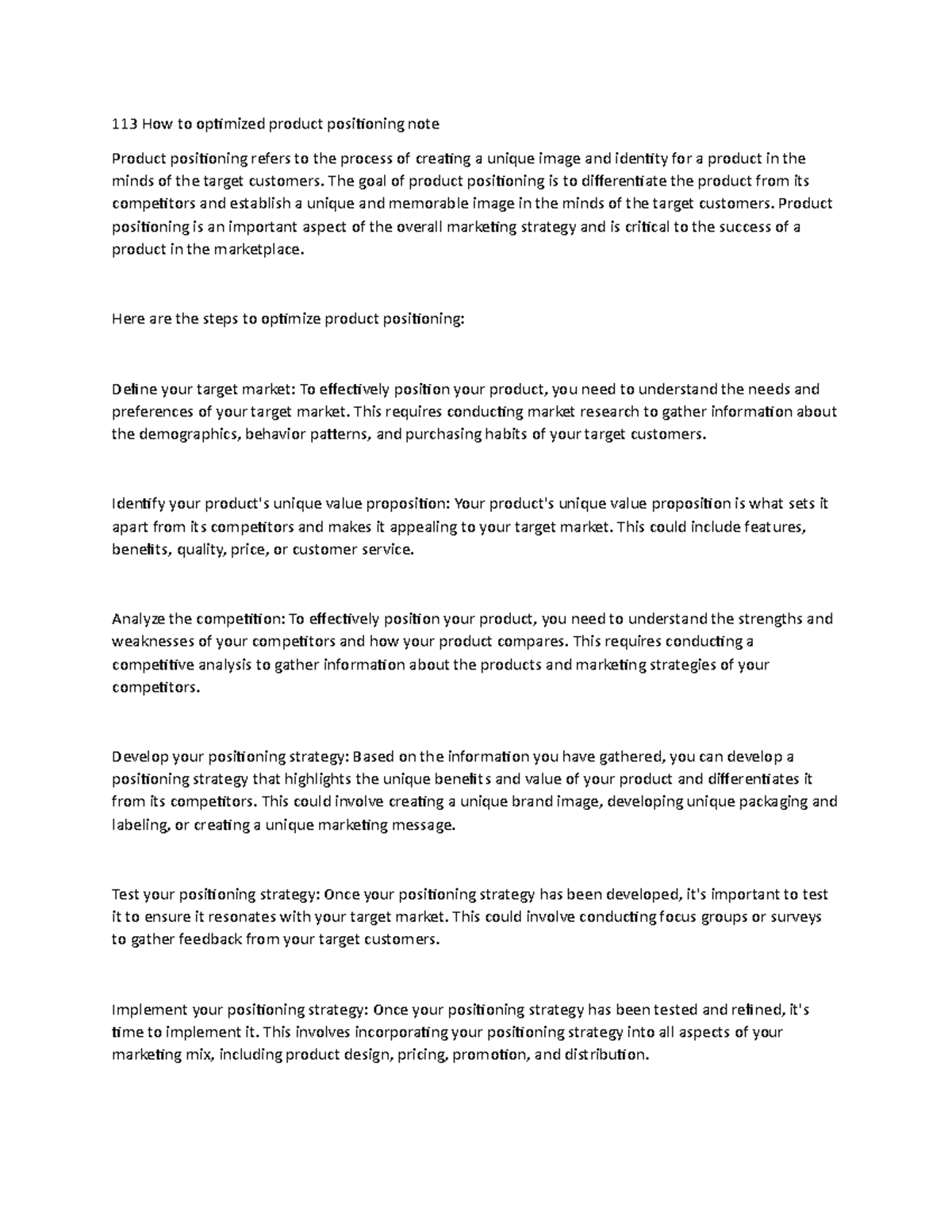 113 How to optimized product positioning note - The goal of product ...