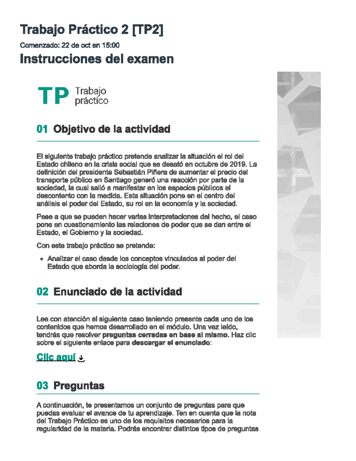 Tp2 sociologia del poder 70% - Trabajo Práctico 2 Comenzado: 22 de oct en 15:00 Instrucciones ...
