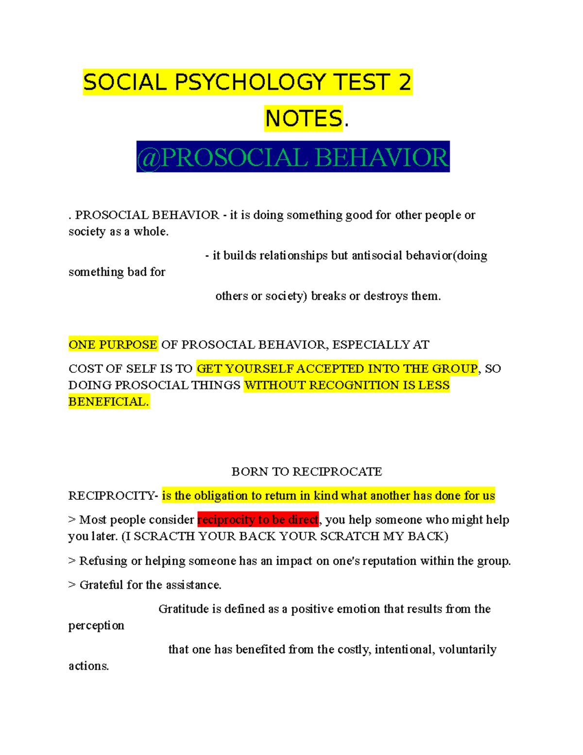 Social Psychology TEST 2 Notes - SOCIAL PSYCHOLOGY TEST 2 NOTES ...