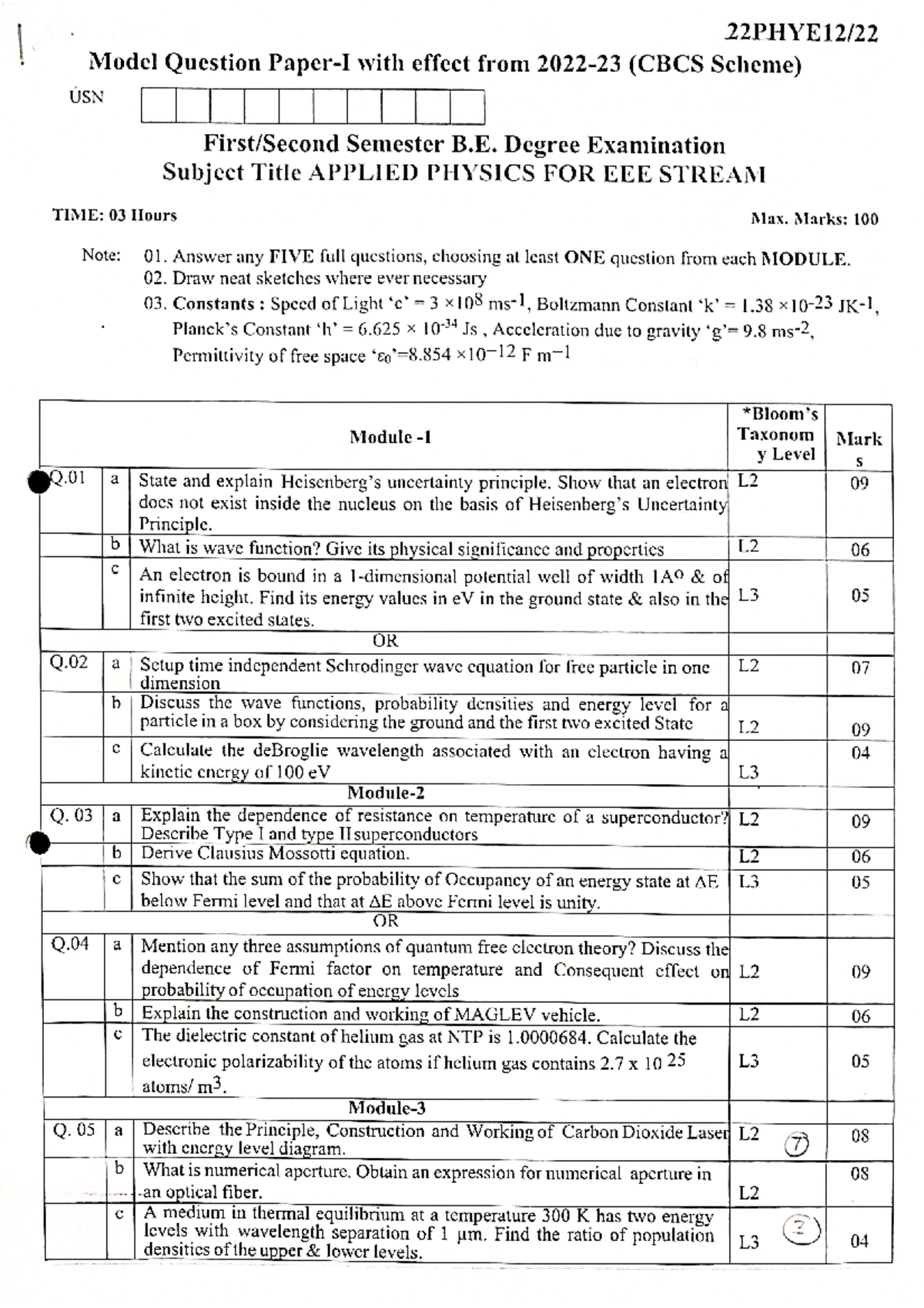 Eee Stream Physics Model Qp 1 240707 130604 Model Question With Effect From Cbcs Scheme
