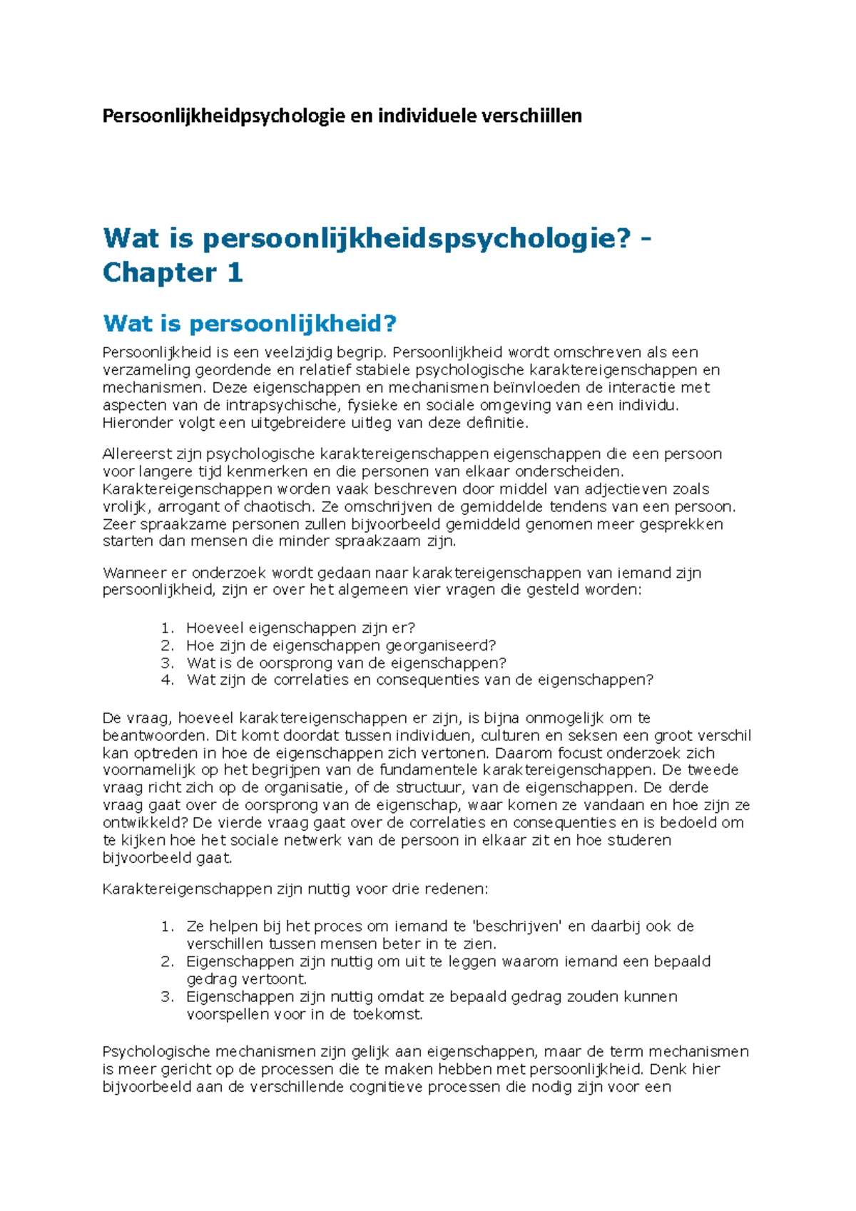 Samenvattingen Pers Psych - Persoonlijkheidpsychologie en individuele ...