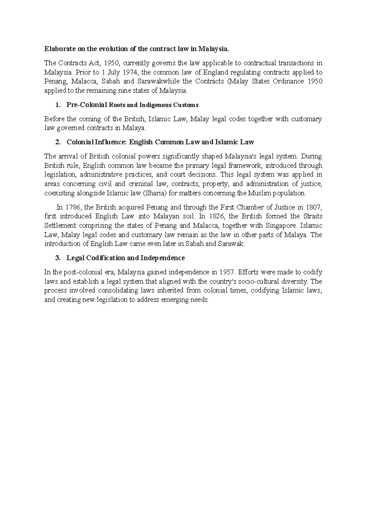 The evolution of the contract law in Malaysia - The Contracts Act, 1950 ...