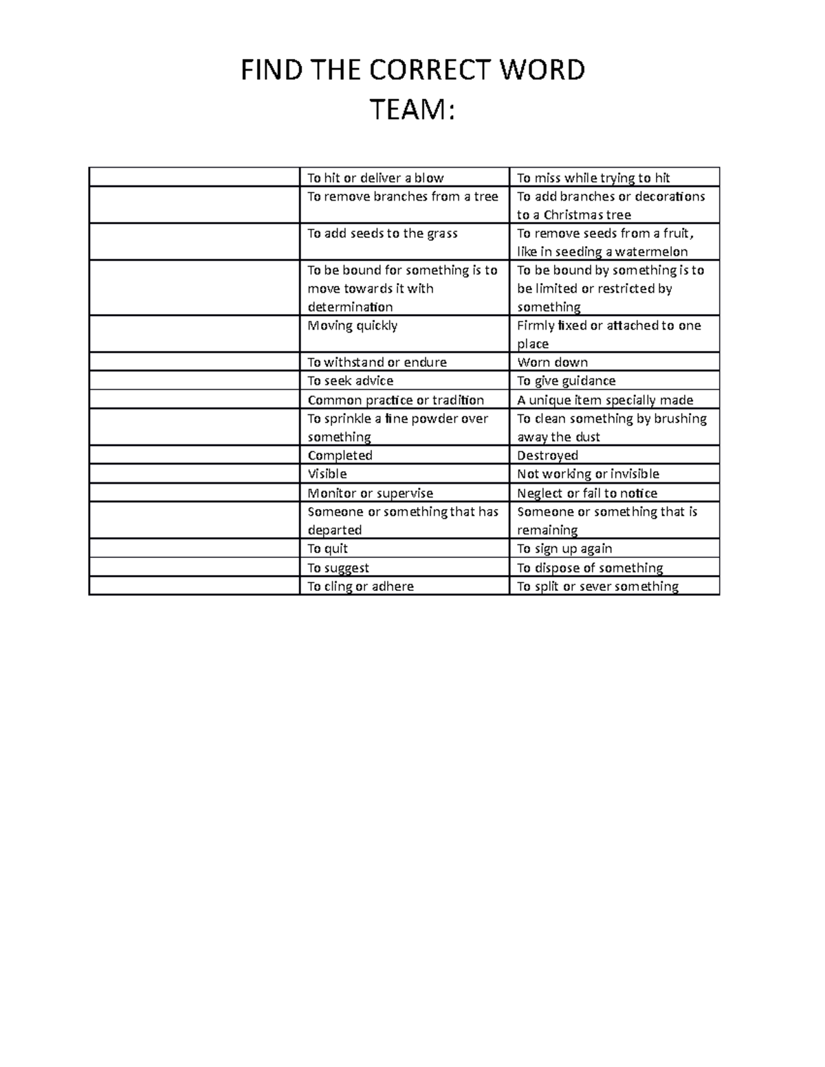 Contranyms for advance students in the english learning - FIND THE ...